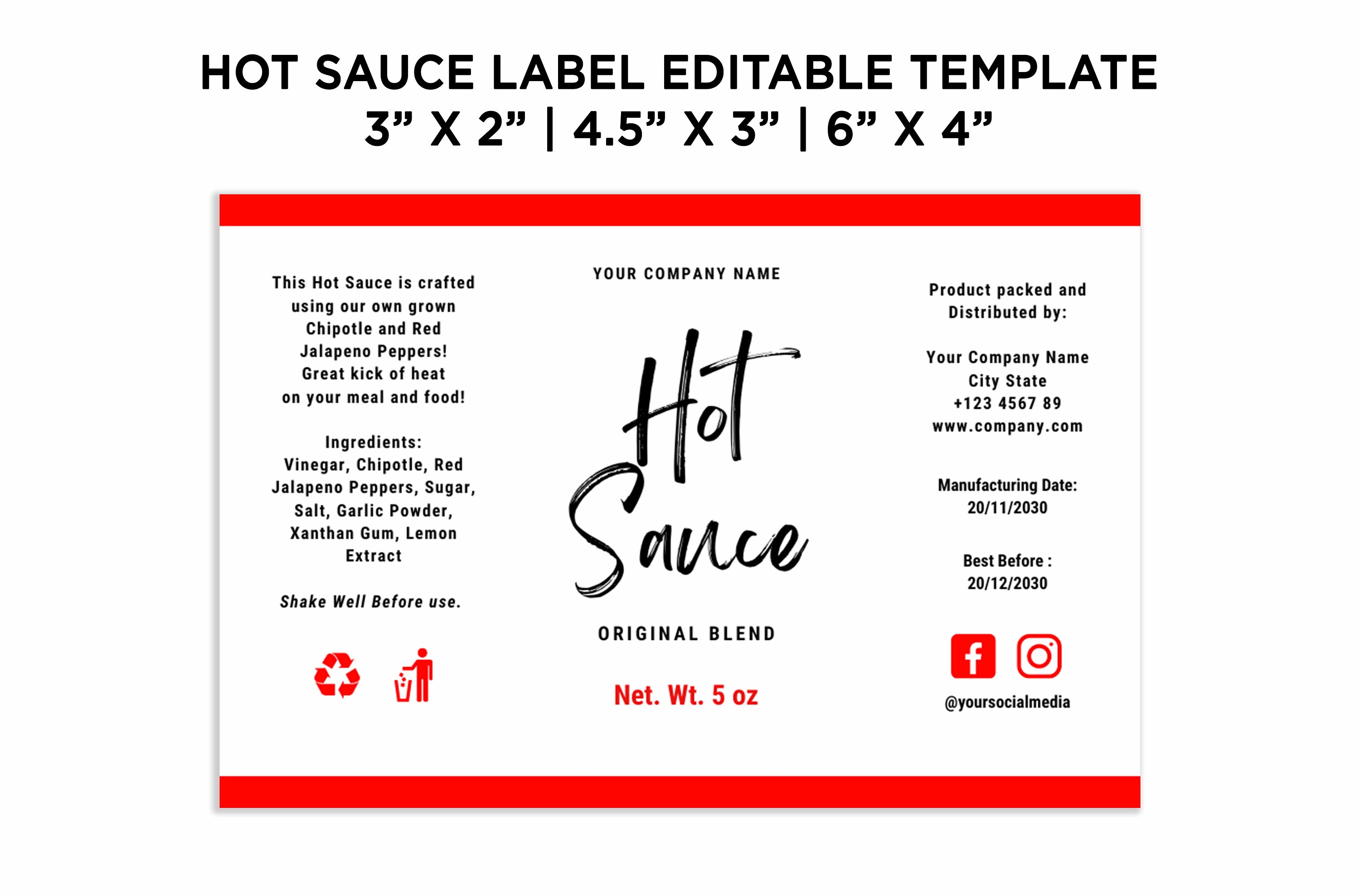 Editable Hot Sauce Label, Printable Hot Sauce Bottle Label, Hot Sauce ...