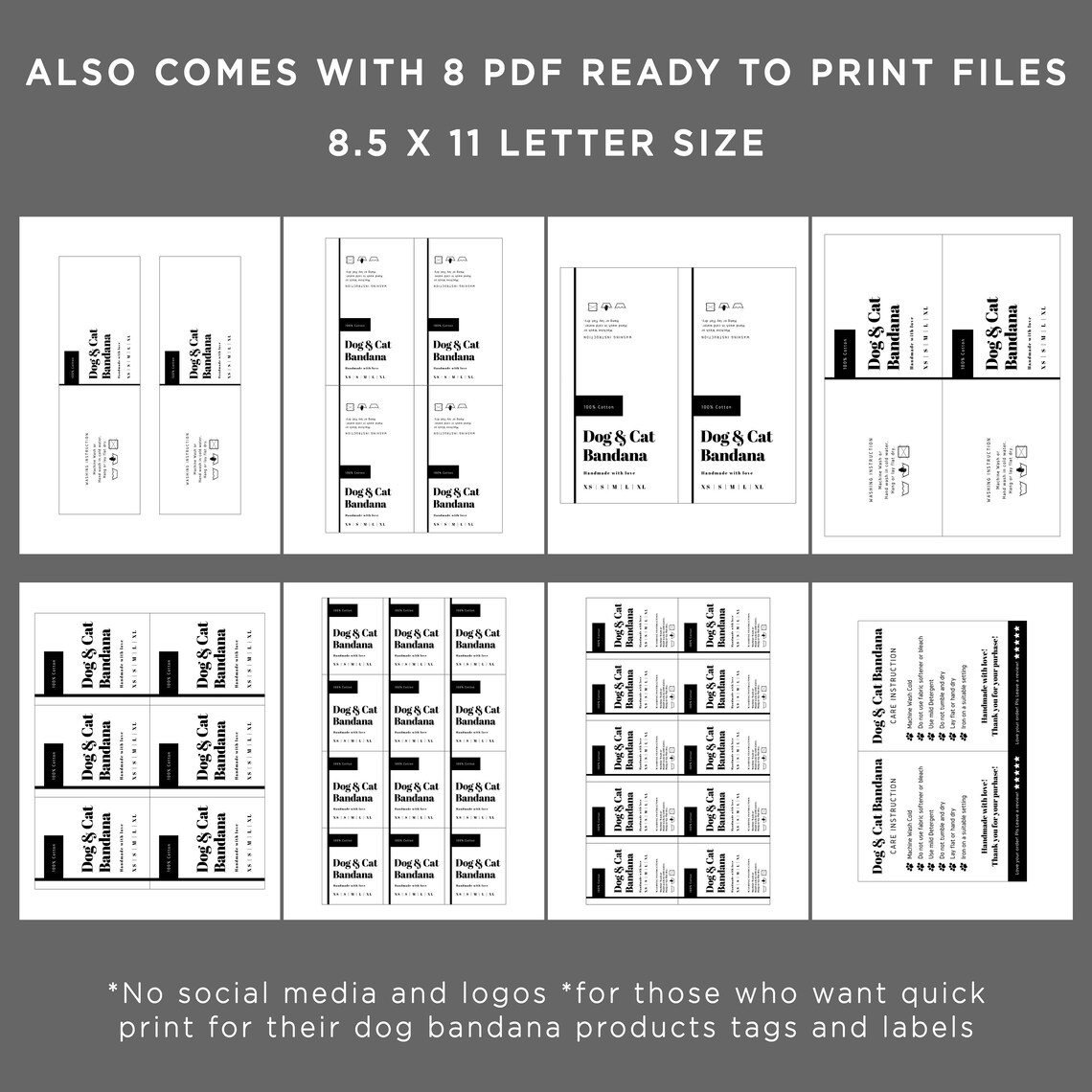 Printable Pet Bandana Label Dog and Cat Product Label - Etsy