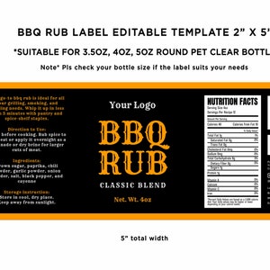 BBQ Rub Wrap Label Design, Barbeque Rub 4oz Clear Bottle, Barbeque ...
