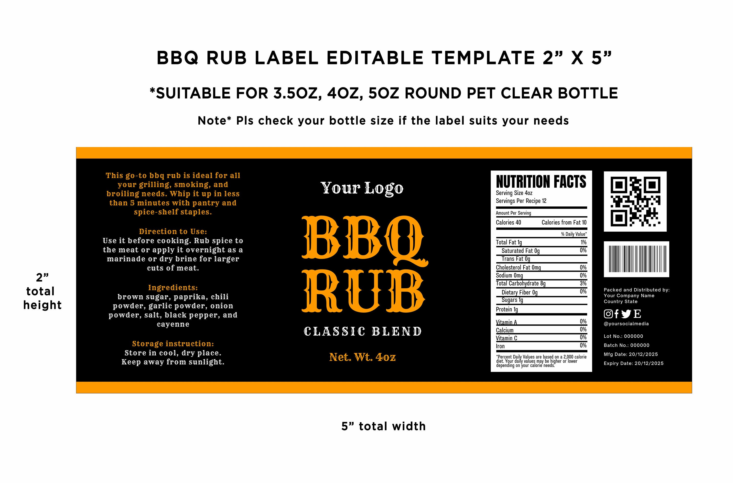 BBQ Rub Wrap Label Design Barbeque Rub 4oz Clear Bottle - Etsy