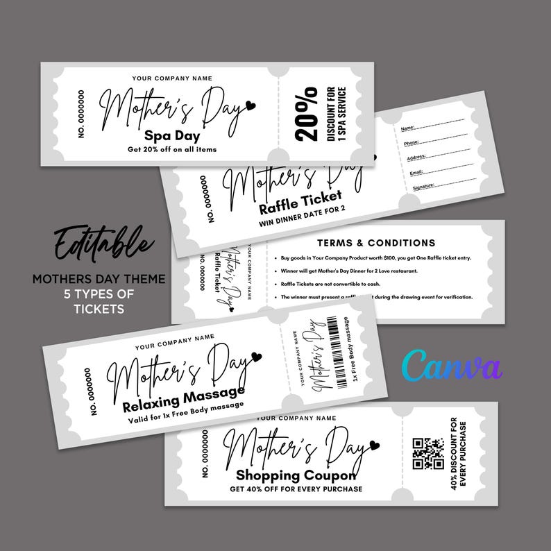 Mother's Day Raffle Ticket, Mothers Day Free Cinema, Mother's Day Spa ...