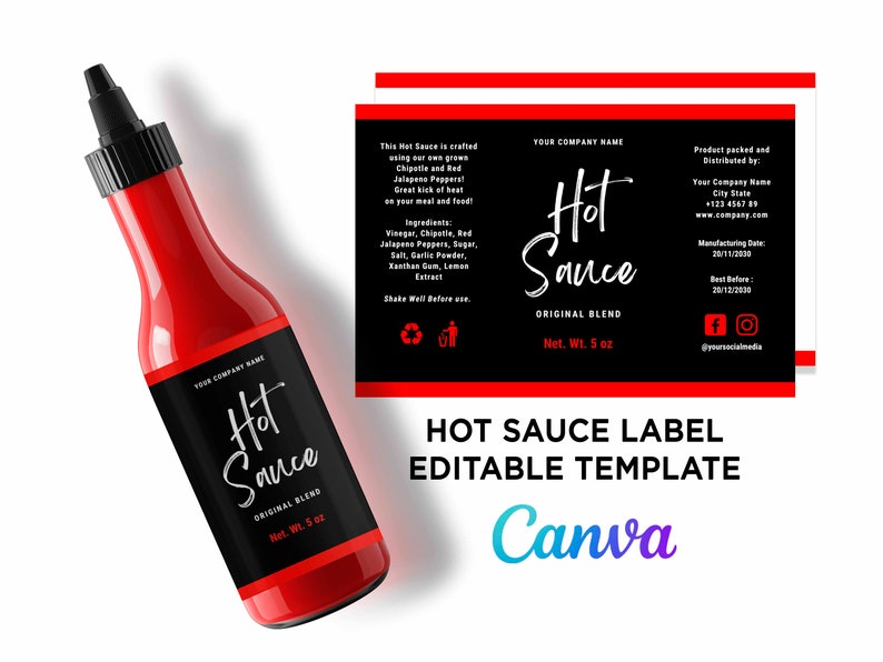 Editable Hot Sauce Label, Printable Hot Sauce Bottle Label, Hot Sauce ...