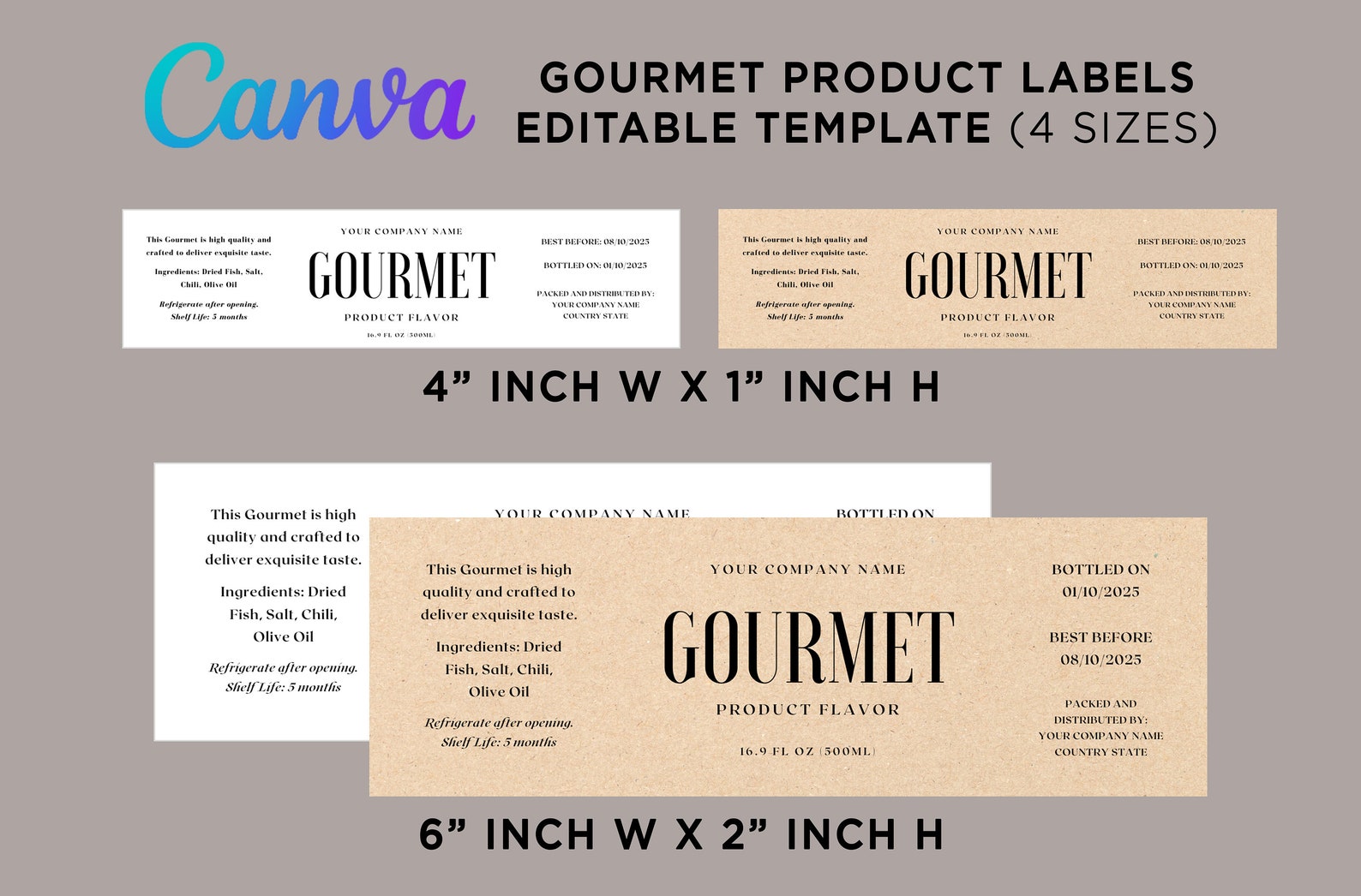 Printable Gourmet Labels, Gourmet Product Label, Jar Wrap Labels, Mason ...