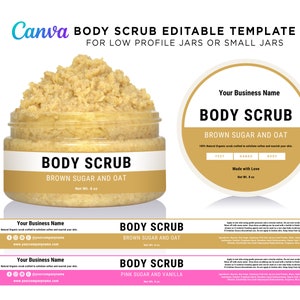 Editable Body Scrub Label for Low Profile Jars, Sugar Scrub Label ...