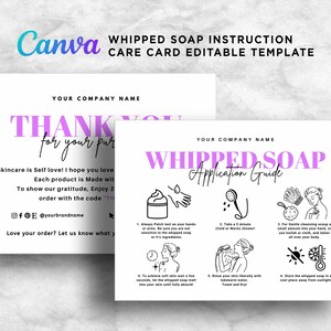 Whipped Soap Care Cards, How to Use Whipped Soaps, Foaming Soap ...