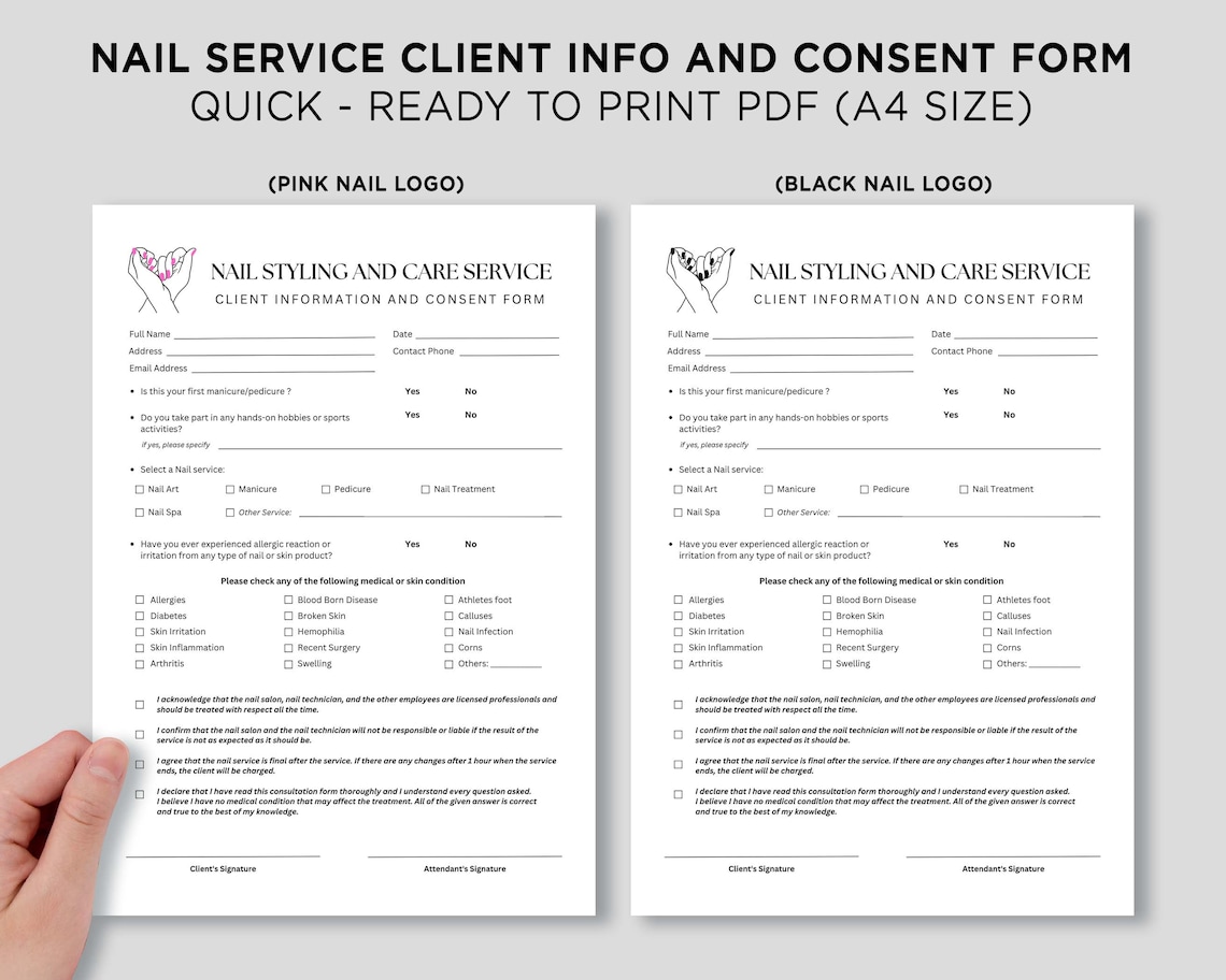 Printable Nail Consent Form, Nail Business Forms, Nail Salon Client ...
