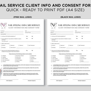Printable Nail Consent Form, Nail Business Forms, Nail Salon Client ...