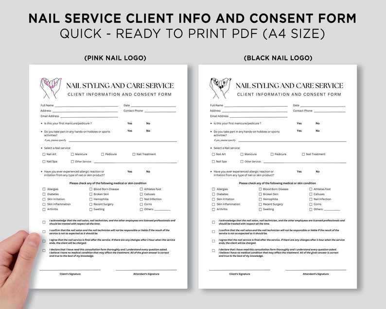 Printable Nail Consent Form, Nail Business Forms, Nail Salon Client ...