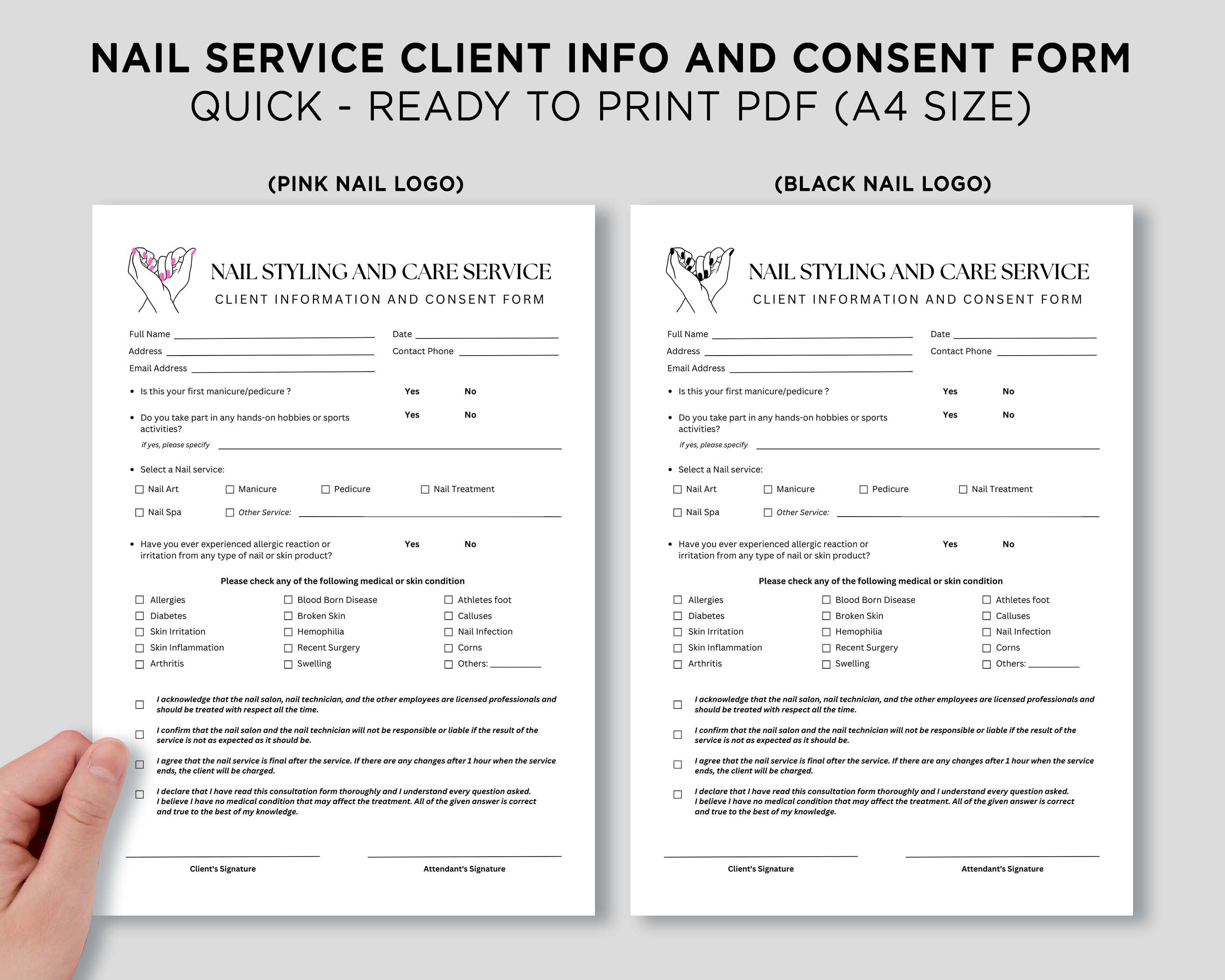 Printable Nail Consent Form, Nail Business Forms, Nail Salon Client ...