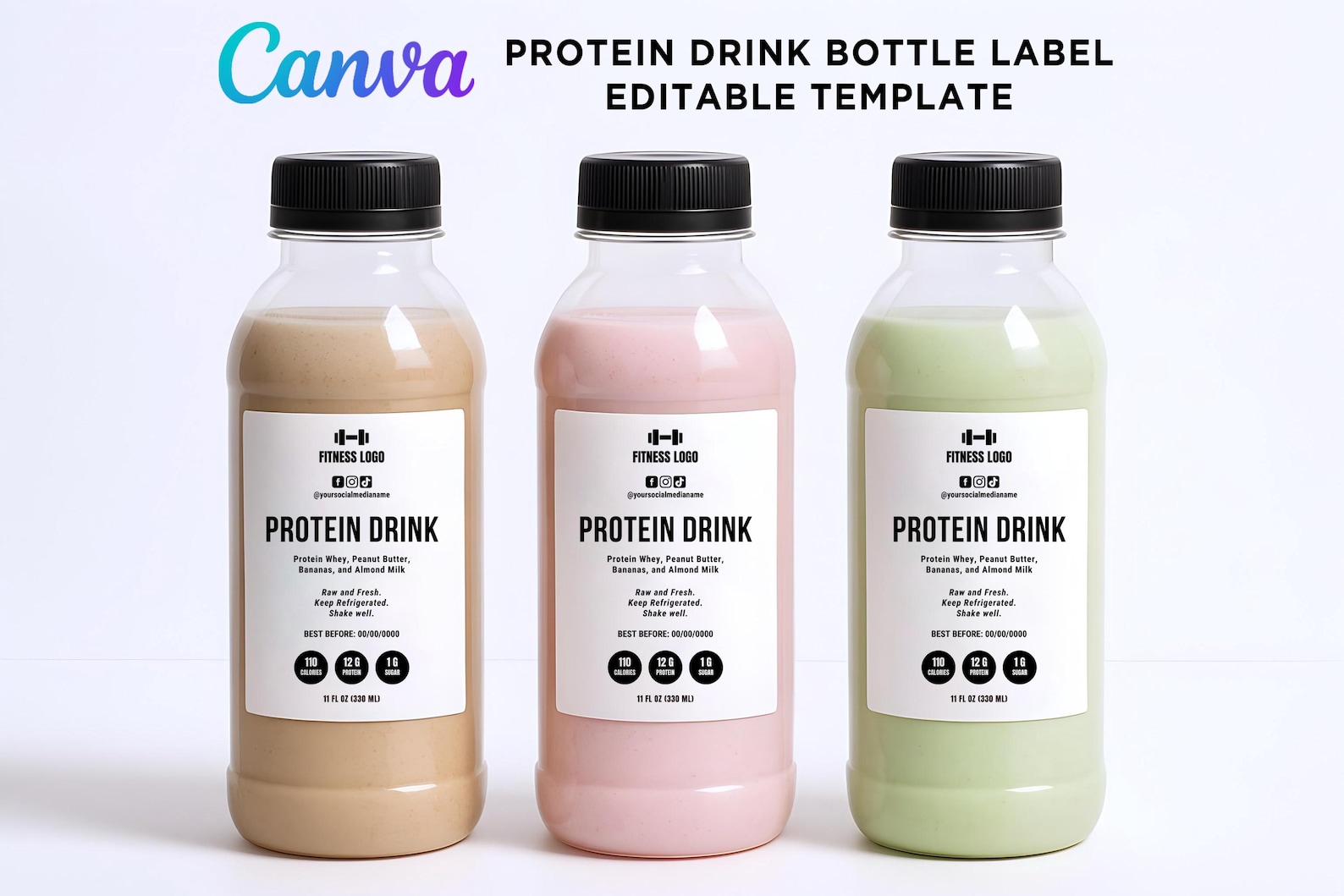 Editable Protein Drink Label Template, Custom Bottle Label for Fitness ...