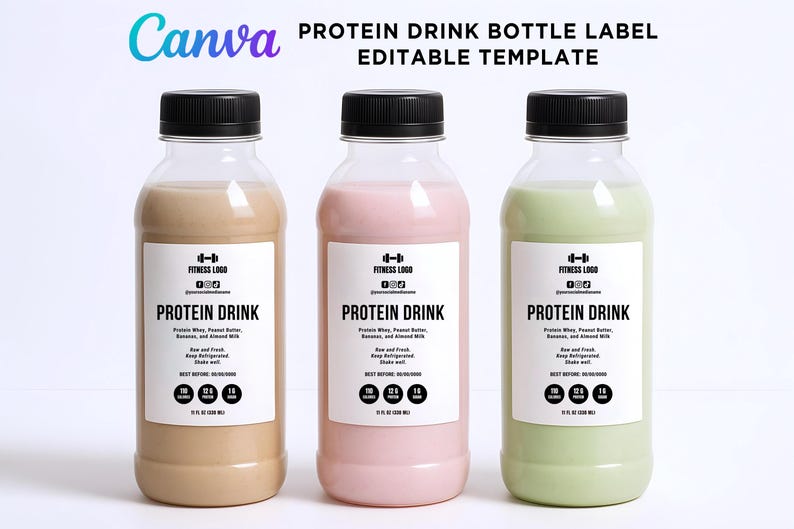 Editable Protein Drink Label Template, Custom Bottle Label for Fitness ...