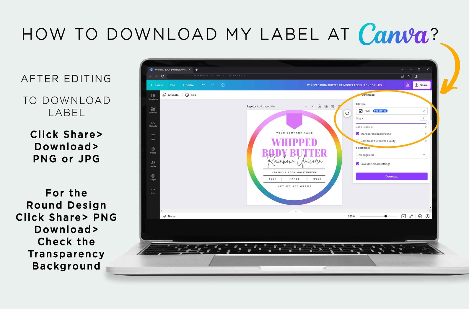 Printable Whipped Body Butter Label, Rainbow Body Butter Label, Unicorn ...