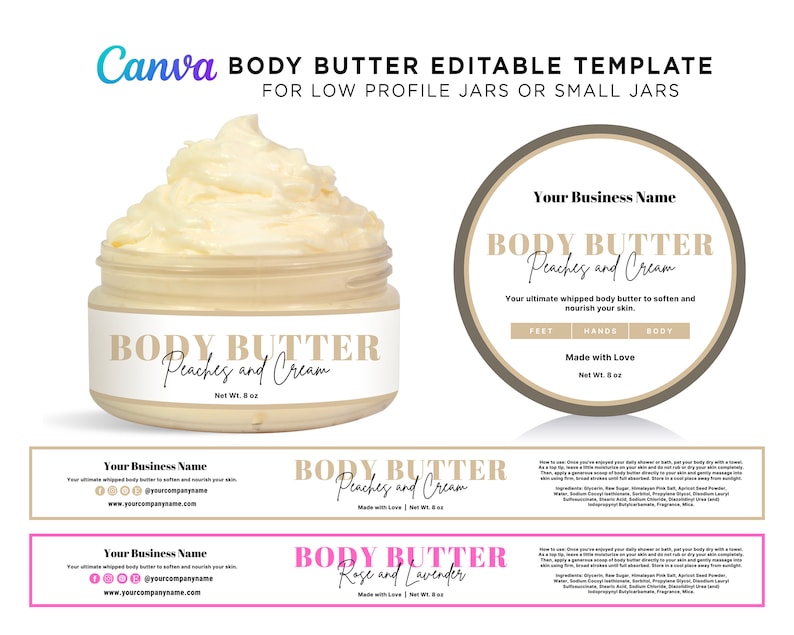 Printable Whipped Body Butter Label for Low Profile Jars - Etsy