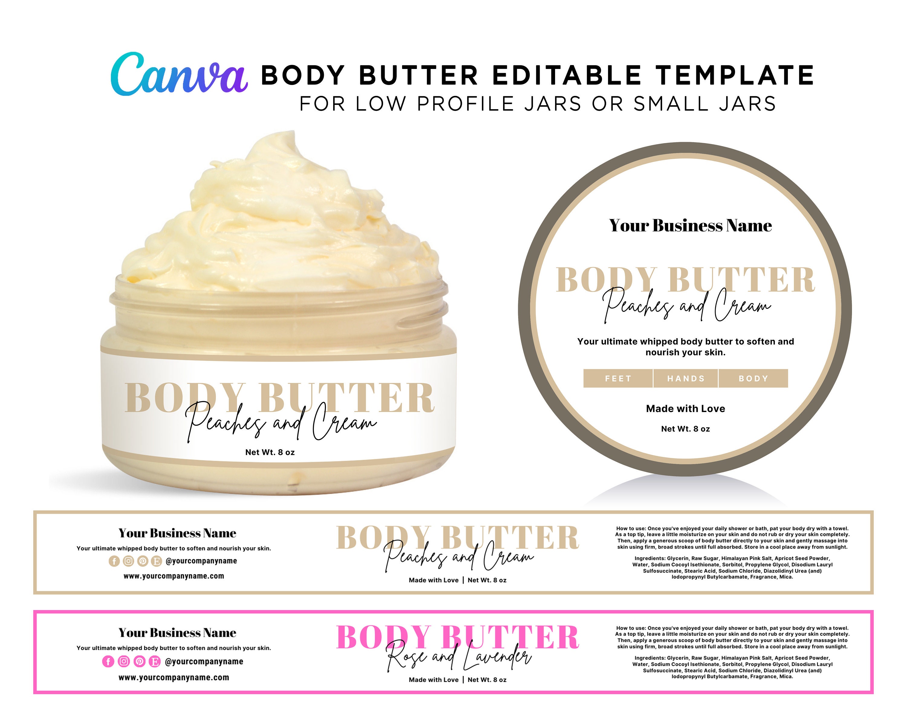 Printable Whipped Body Butter Label for Low Profile Jars - Etsy