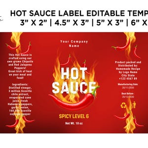 Spicy Hot Sauce Label Template: Editable Canva Design - Etsy