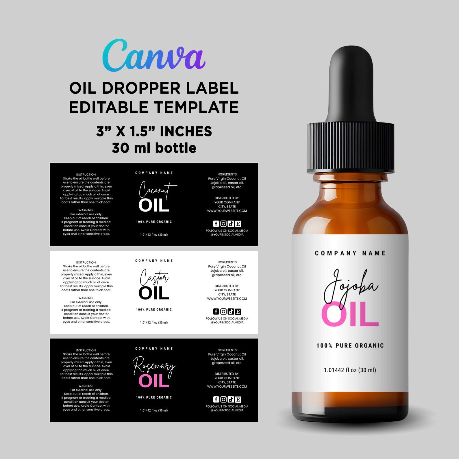 Editable Oil Dropper Label Template, Canva Tincture Label, DIY ...