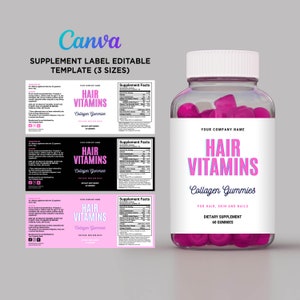 Labels for Hair Vitamins, Collagen Gummies Label, Hair Supplement ...