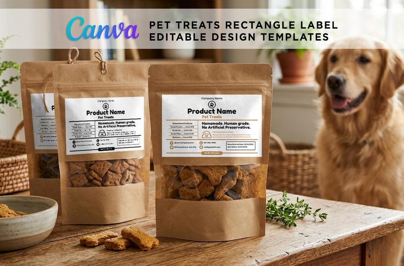 Rectangle Pet Food Labels, Dog Treats Packaging, Pet Treats Pouch ...