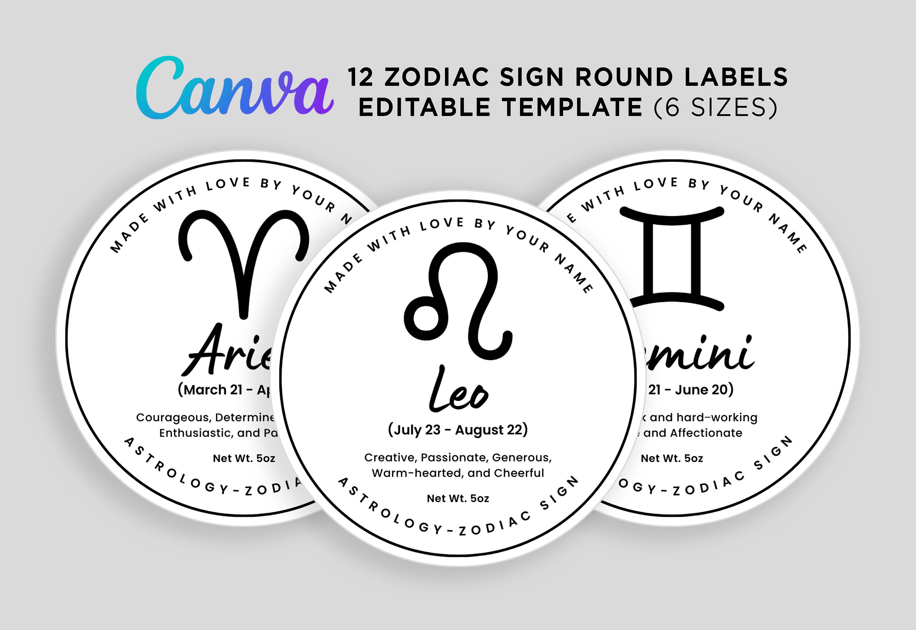 Zodiac Sign Round Labels, Zodiac Sign Candles, Horoscope Candle, Zodiac ...