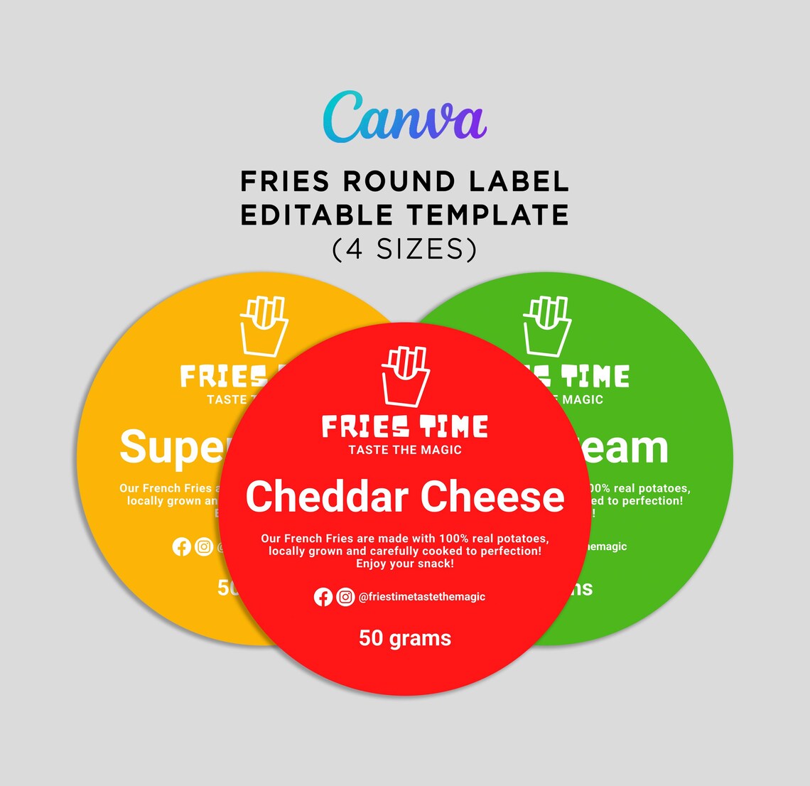 Editable French Fries Logo Template: Canva Label Design (digital ...