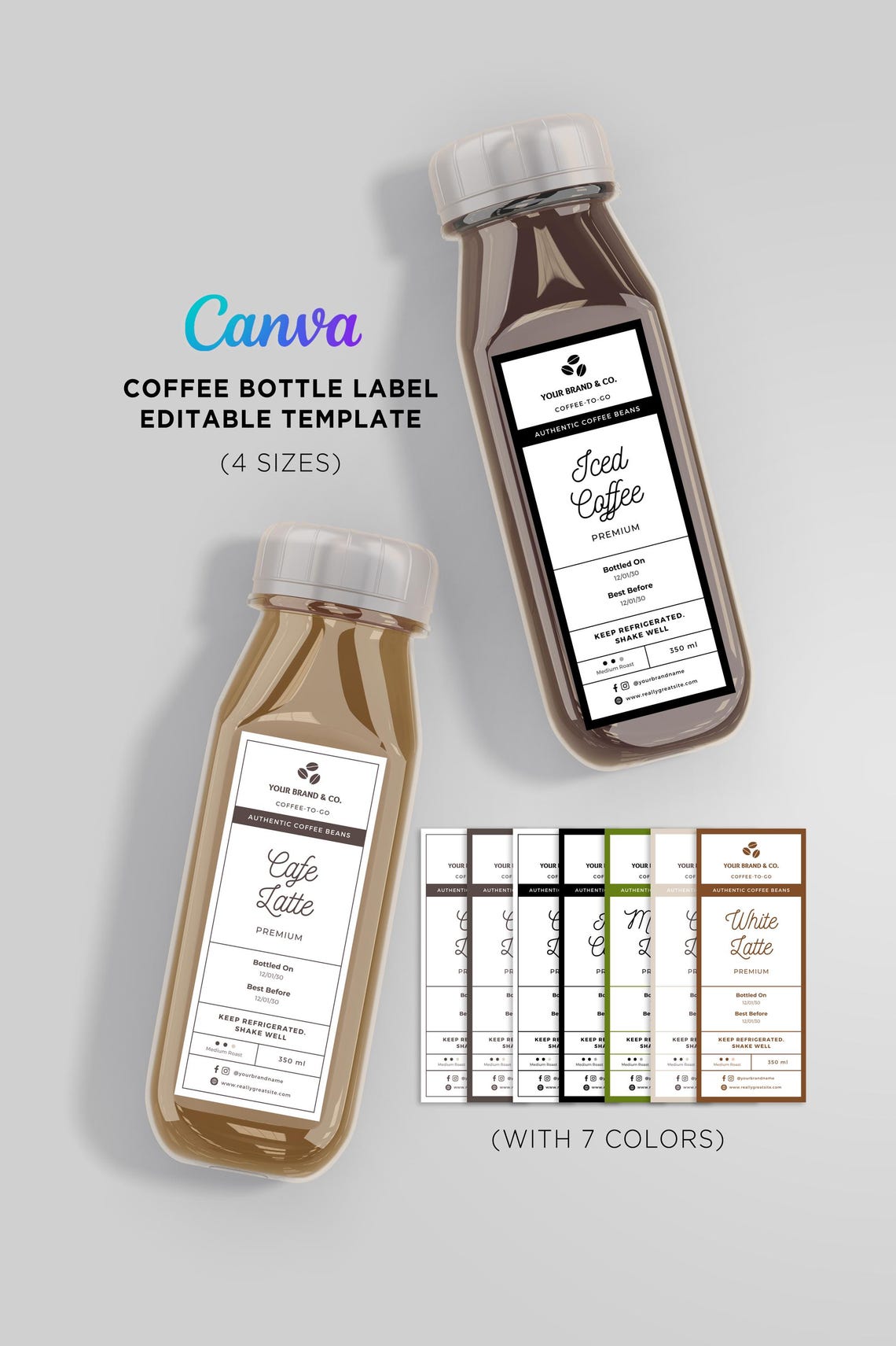 Premium Coffee Bottle Labels, Iced Coffee Labels, Cafe Latte Drink ...