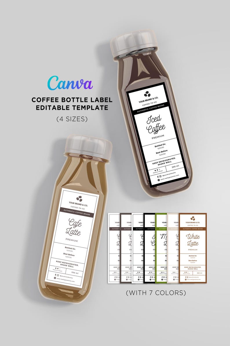 Premium Coffee Bottle Labels, Iced Coffee Labels, Cafe Latte Drink ...