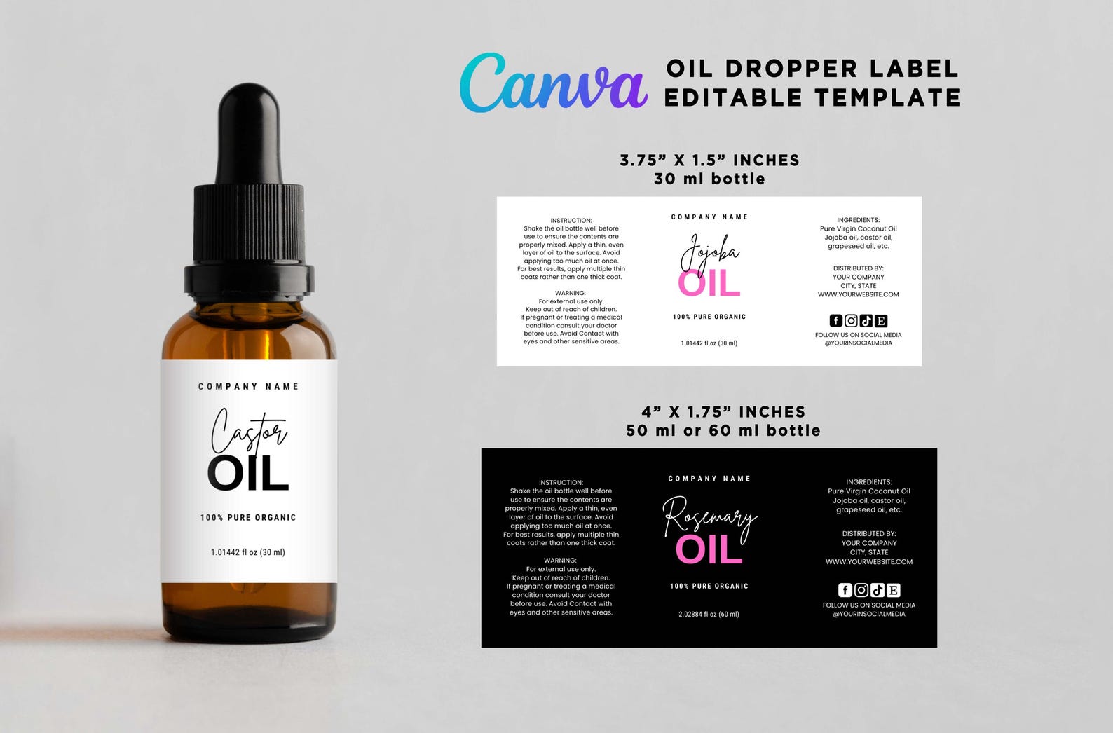 Editable Oil Dropper Label Template, Canva Tincture Label, DIY ...