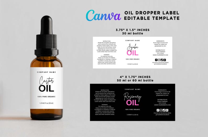 Editable Oil Dropper Label Template, Canva Tincture Label, DIY ...