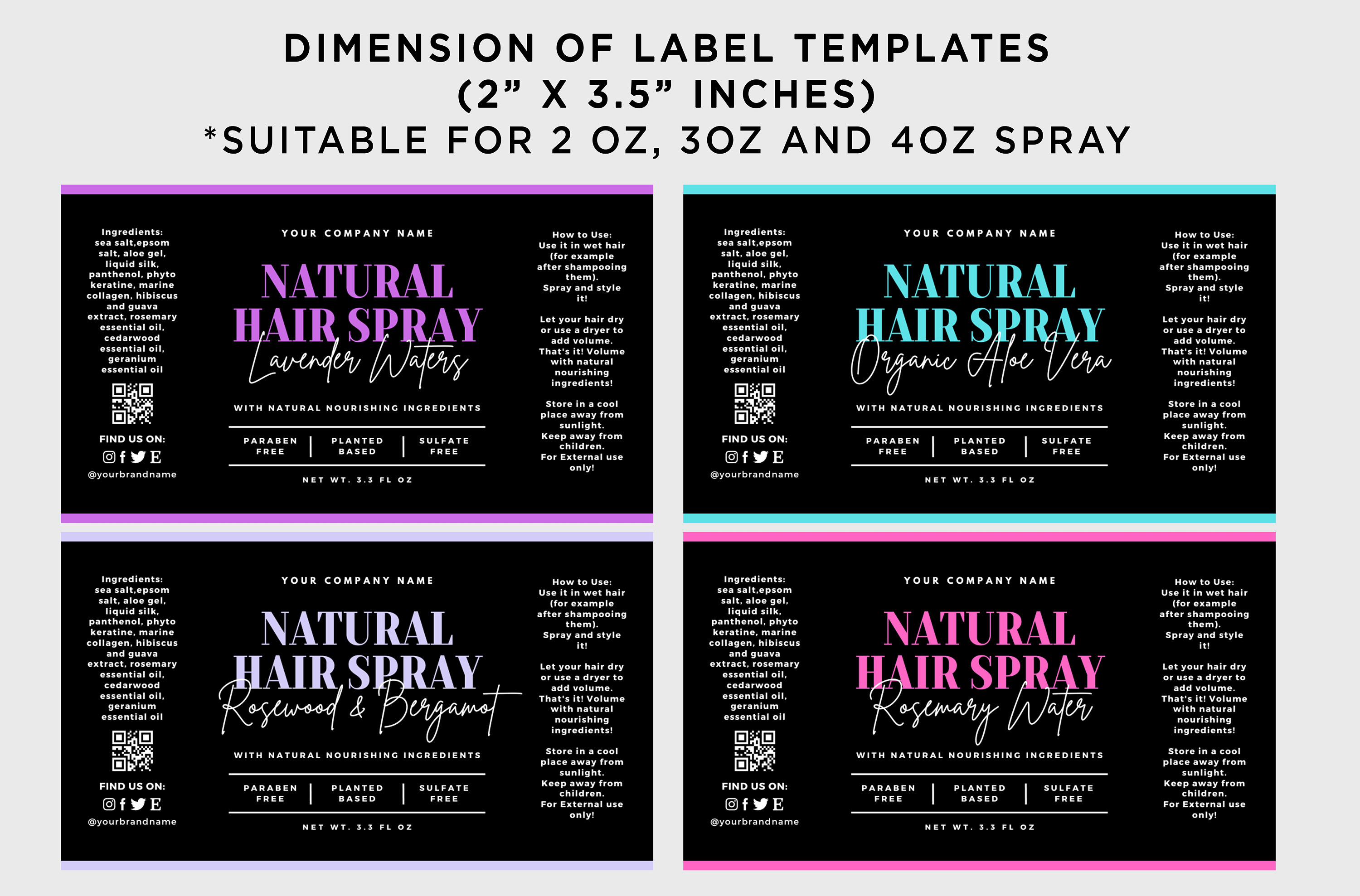 Hair Spray Label Template, Hair Spray Bottle Design, Hair Curl Spray ...