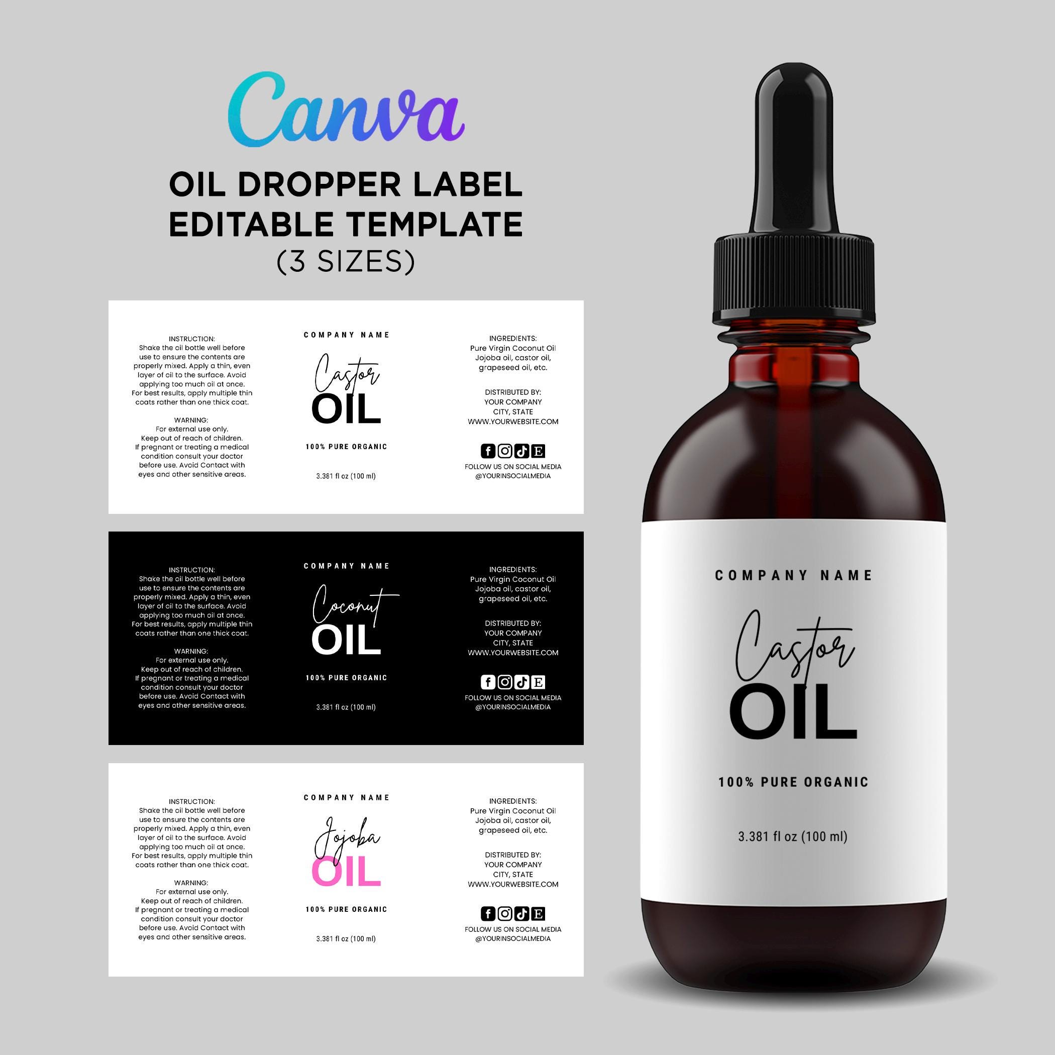 Editable Oil Dropper Label Template, Canva Tincture Label, DIY ...