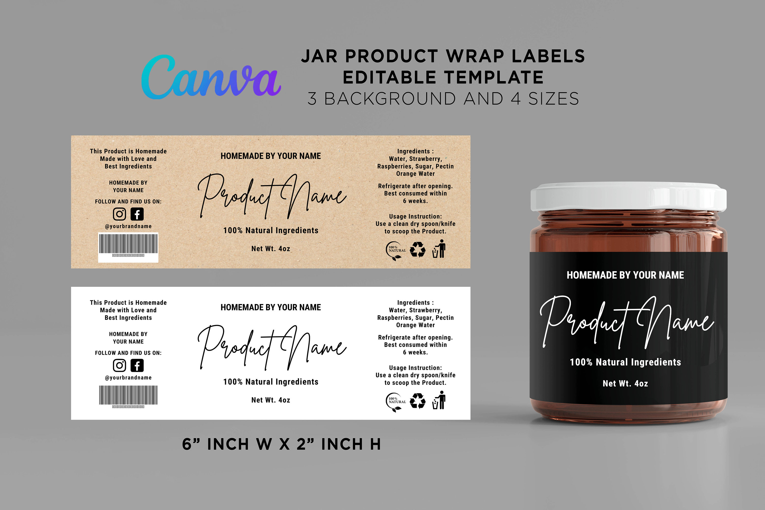 Printable Jar Label Wrap Around Stickers, Mason Jar Labels, Container ...