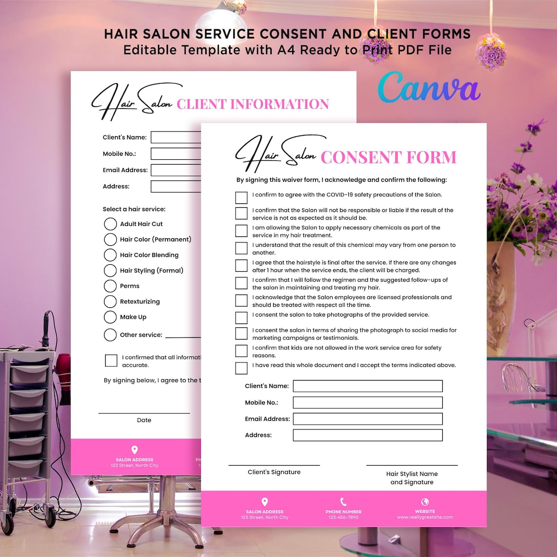 Printable Hair Salon Consent Form, Hair Salon Service Form, Hair Salon ...