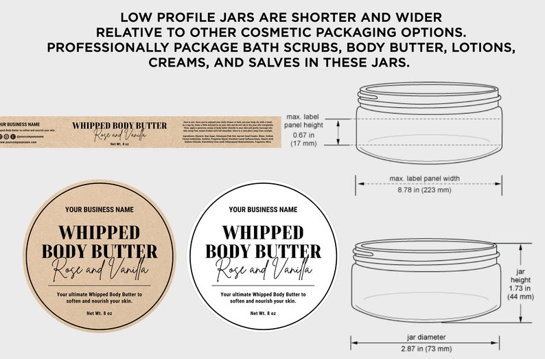 Printable Whipped Body Butter Wrap Label Low Profile Jars, Whipped Body ...