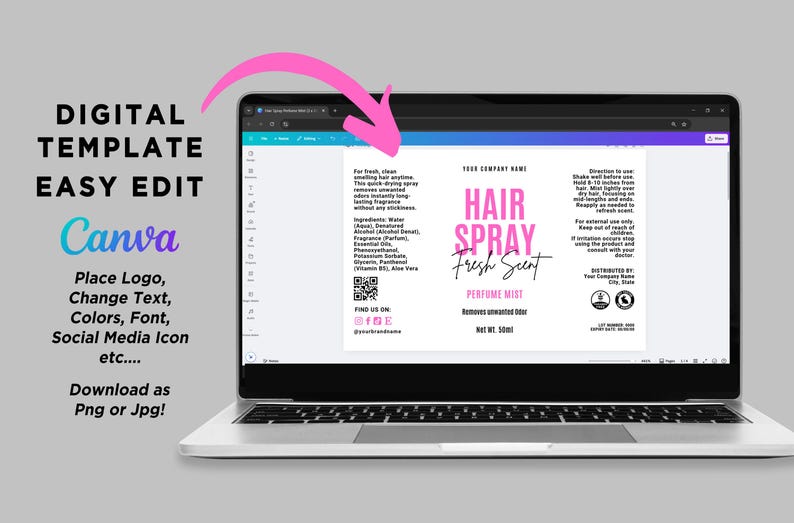 Hair Spray Label Template Canva, Hair Perfume Mist Label Design ...