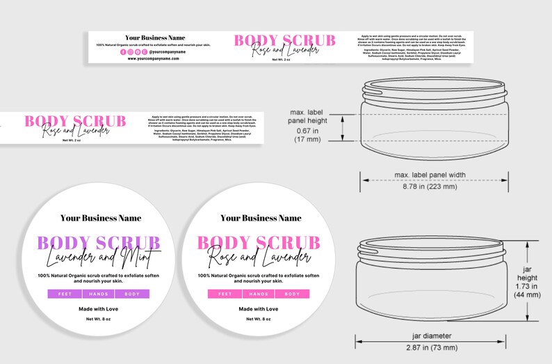 Printable Bath Body Scrub Label for Low Profile Jars Small - Etsy