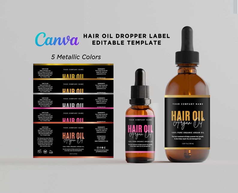 Dropper Oil Label, Hair Oil Labels, Hair Growth Oil, Dropper Bottle ...