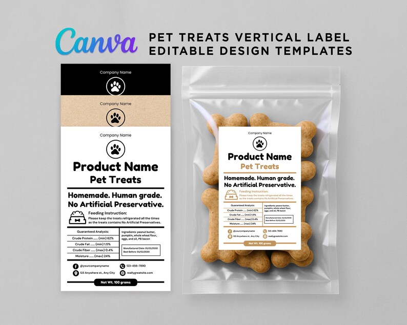 Vertical Label for Pet Treats, Pet Treats Label, Pet Treats Pouch ...