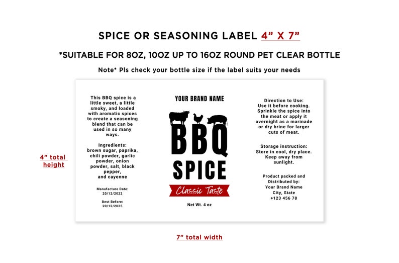 Printable BBQ Spice Wrap Label Design, Barbeque Rub 8oz, 6oz, 4oz BBQ ...
