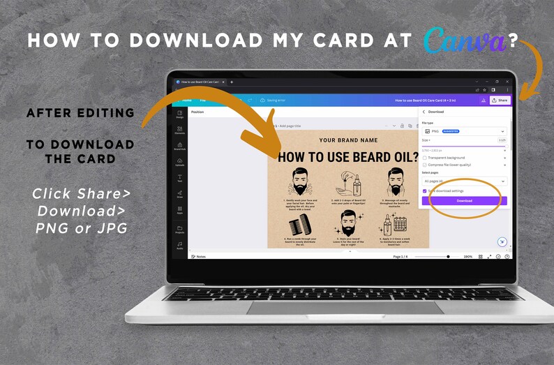 Editable Beard Oil Care Card, Beard Kit Gift Set Card, How to Use Beard ...