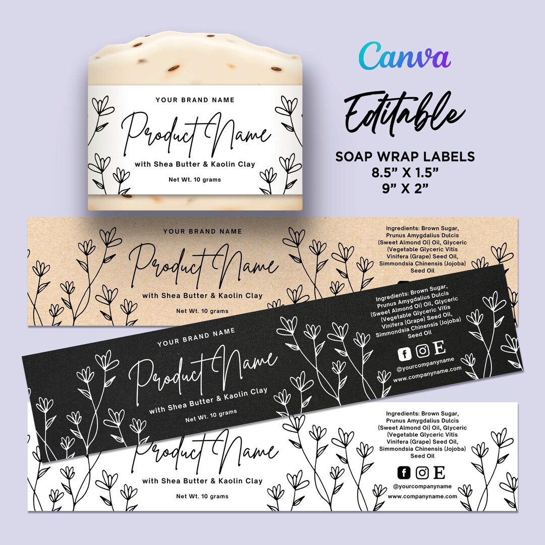 Editable Soap Wrap Labels Canva Template, Handmade Soap Packaging ...