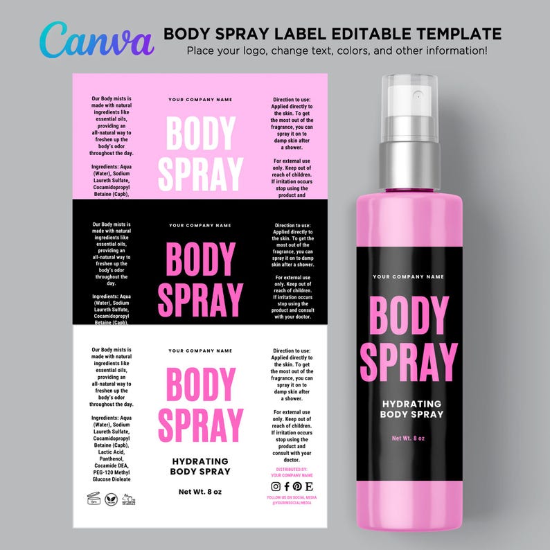 Body Spray Labels, Body Mist Labels, Body Perfume Labels, Hydrating ...
