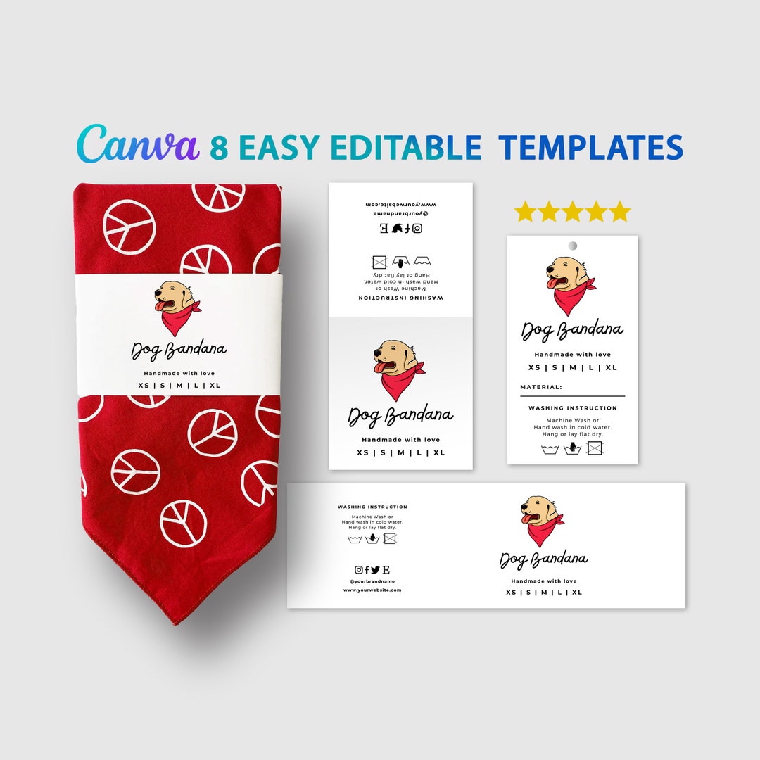 Printable Dog Bandana Label Template, DIY Pet Bandana Hang Tag, Fold ...