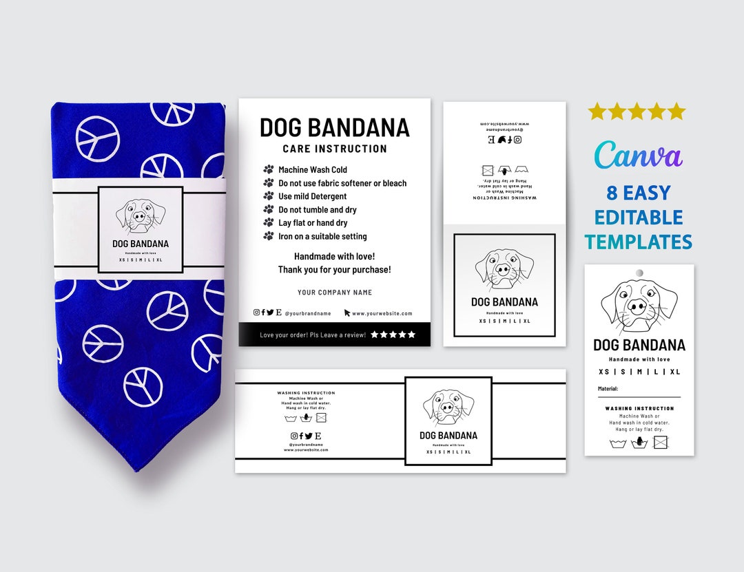 Printable Dog Bandana Label Template Hang Tag Fold Over Tag - Etsy