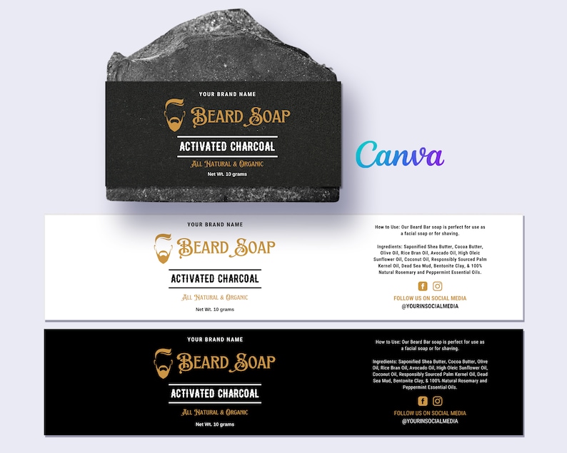 Printable Beard Soap Label Design, Men Soap Wrap Label, Beard Care Wrap ...
