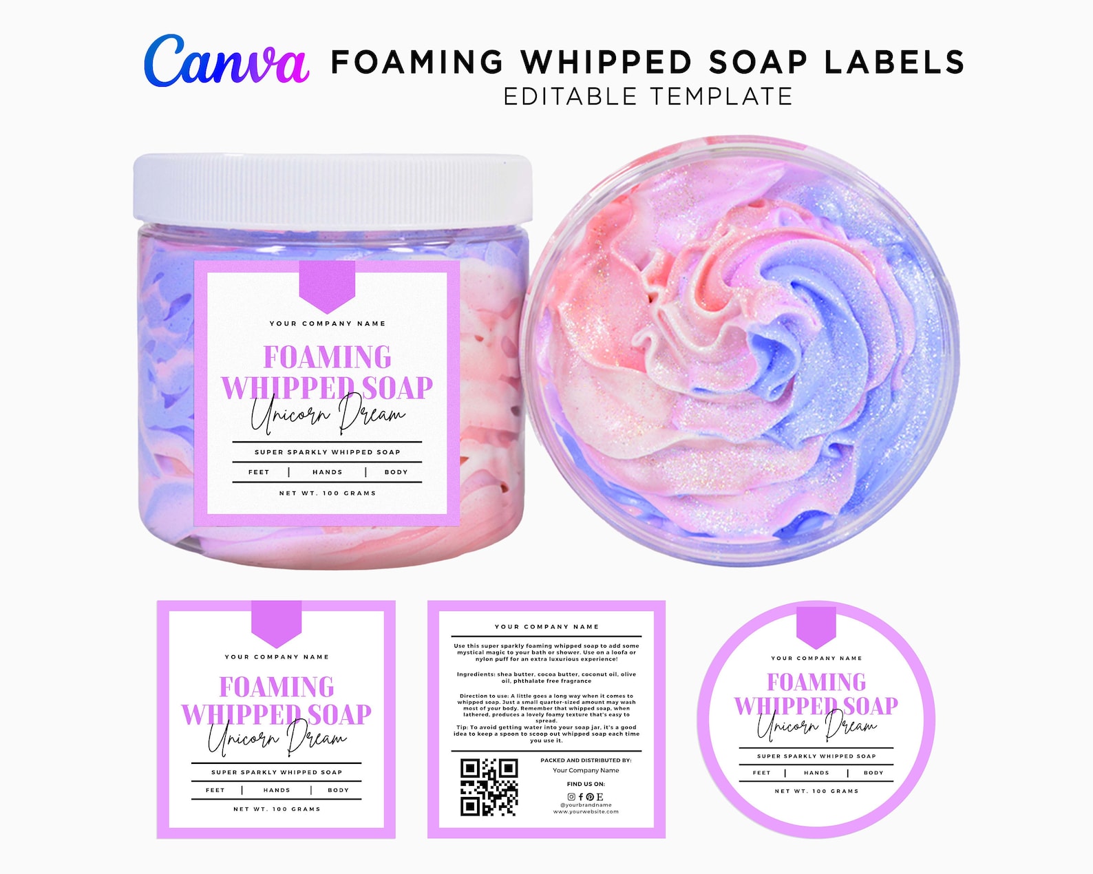 Printable Whipped Soap Label, Foaming Whipped Soap, Fluffy Soap Labels ...