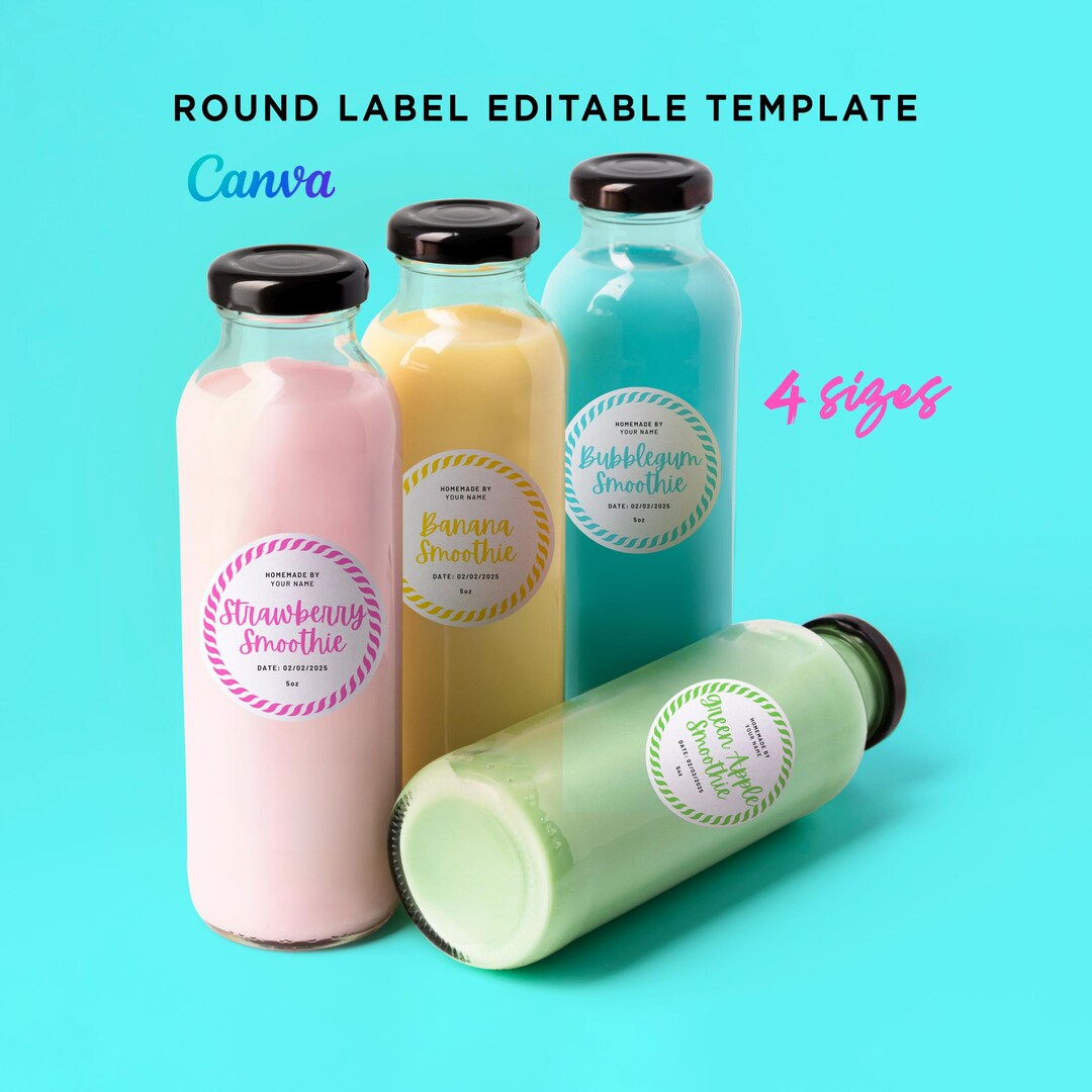 Printable Round Label for Smoothie Flavor, Fruit Juice Label, Juice ...