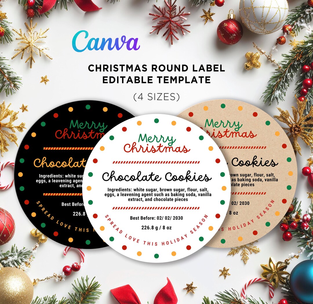 Merry Christmas Round Labels, Christmas Round Tags, Holiday Canning ...