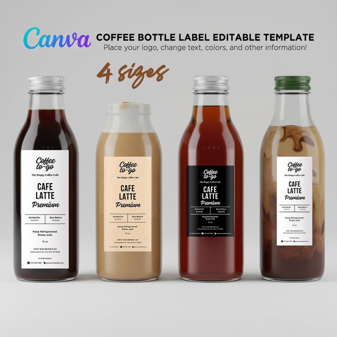Coffee Bottle Labels, Iced Coffee Labels, Cafe Latte Labels, Cold Brew ...