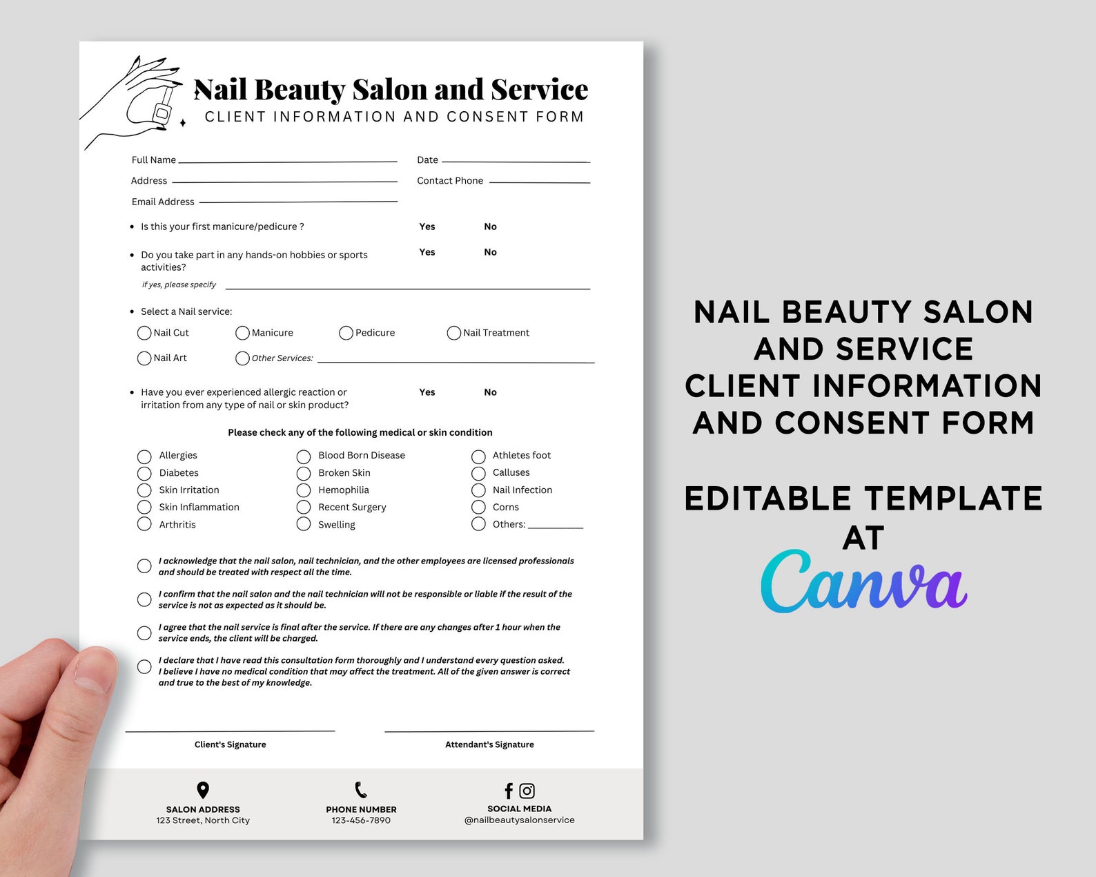 Nail Beauty Salon Forms, Nail Technician Forms, Nail Salon Client ...