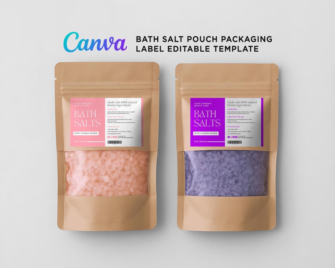 Bath Salts Label Template: Editable Pouch Packaging (canva) - Etsy